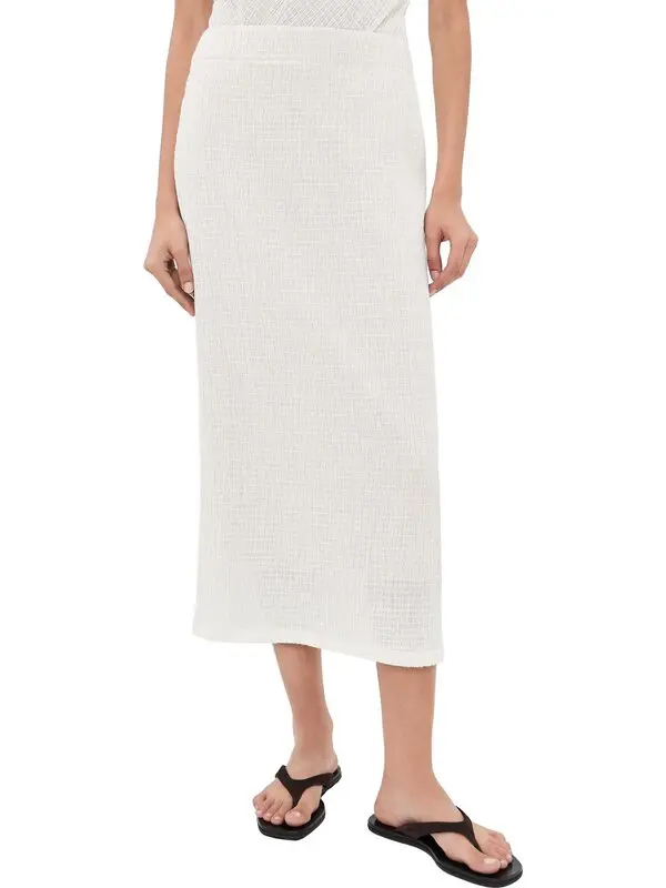 Vince Grid Plisse Midi Skirt - Chalk