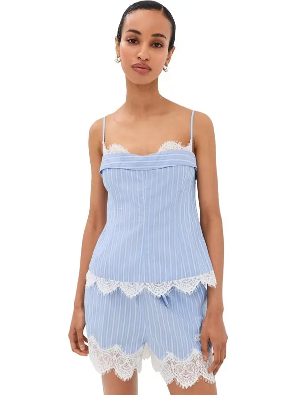 Simkhai Surie Cotton Lace Bustier Top - Oxford Blue Stripe