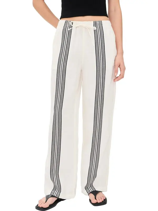Madewell Pull-on Linen Pants - Bold Placement Stripe Black