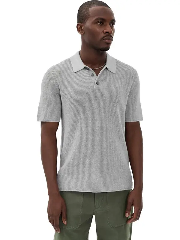 ALEX MILL Eastwood Polo In Cotton Linen - Heather Grey