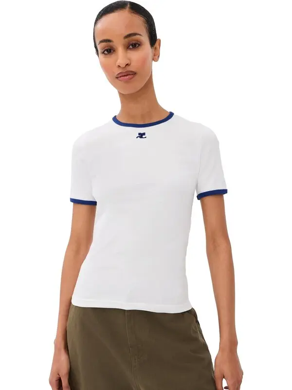 COURREGES Signature Contrast T-shirt - Heritage White/mineral Blue