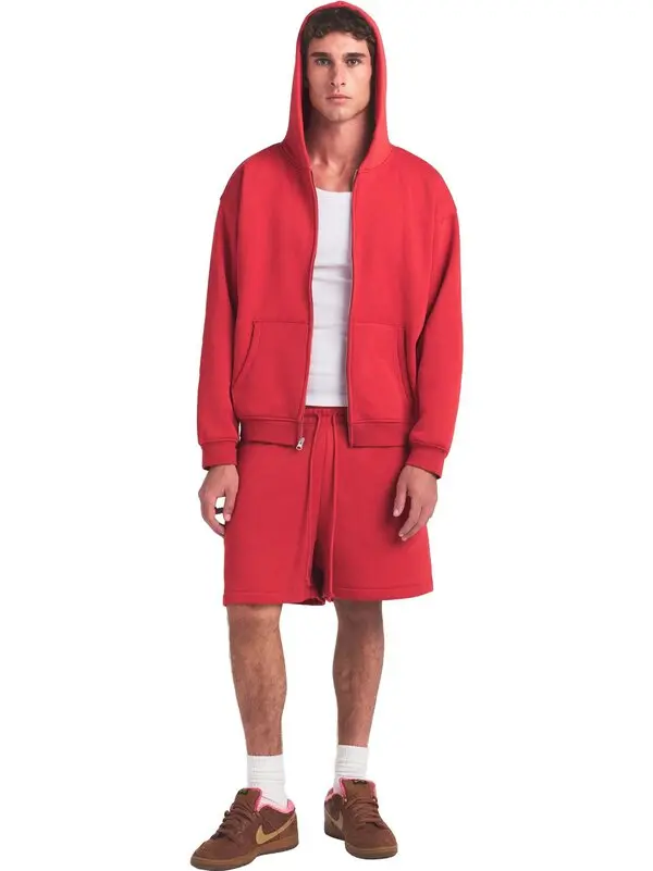 SKIMS Fleece Lounge Zip Up Hoodie - Washed Red