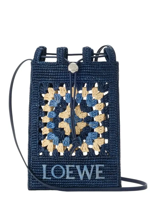 Loewe X Paula's Ibiza Crochet Pocket Patch Shoulder Bag - Navy