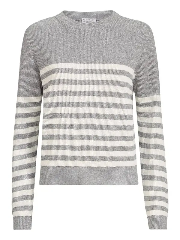 Brunello Cucinelli Cotton-blend Stripe Sweater - Grey