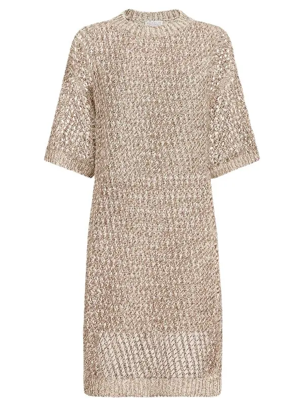 Brunello Cucinelli Silk-linen-blend Knitted Midi Dress - Brown