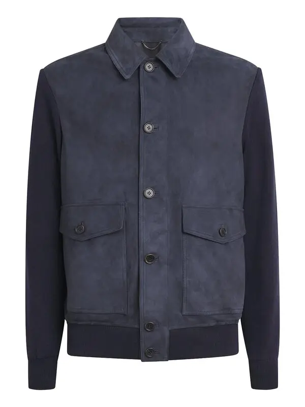 FIORONI CASHMERE Suede Bomber Jacket - Navy
