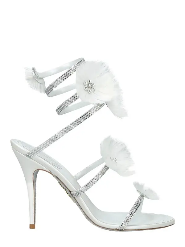 Rene Caovilla Embellished Flower Wrap Heeled Sandals - White