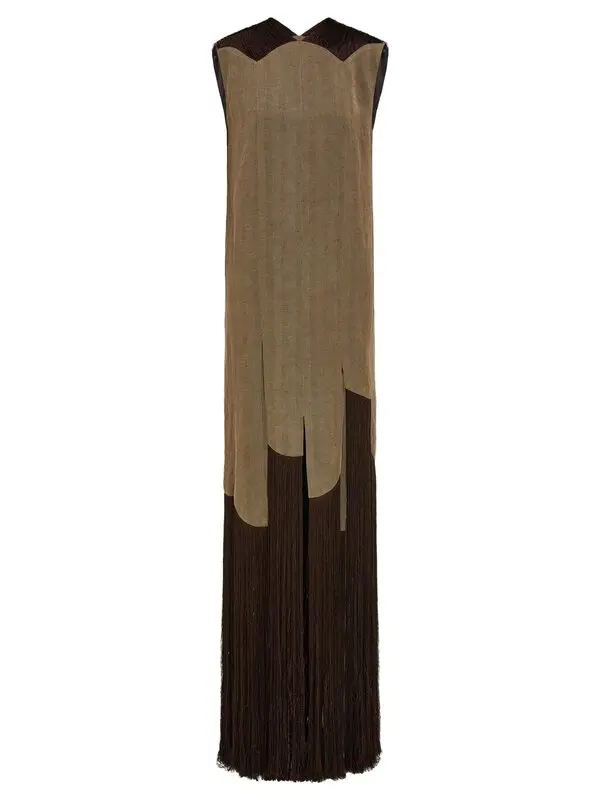 FERRAGAMO Long Dress With Fringe Detail - Brown