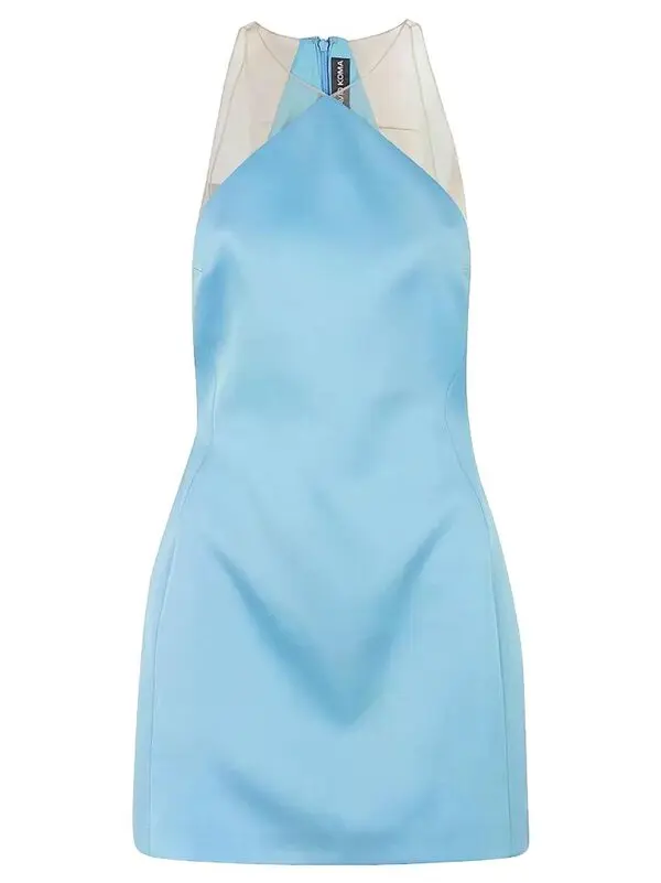David Koma Mesh-panelled Satin Mini Dress - Blue