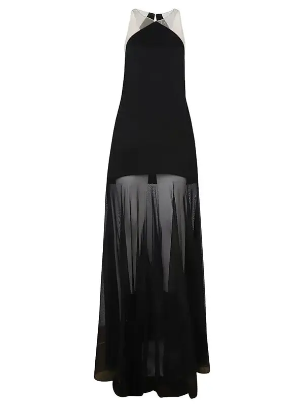 David Koma Halterneck Maxi Dress With Mesh Paneling - Black