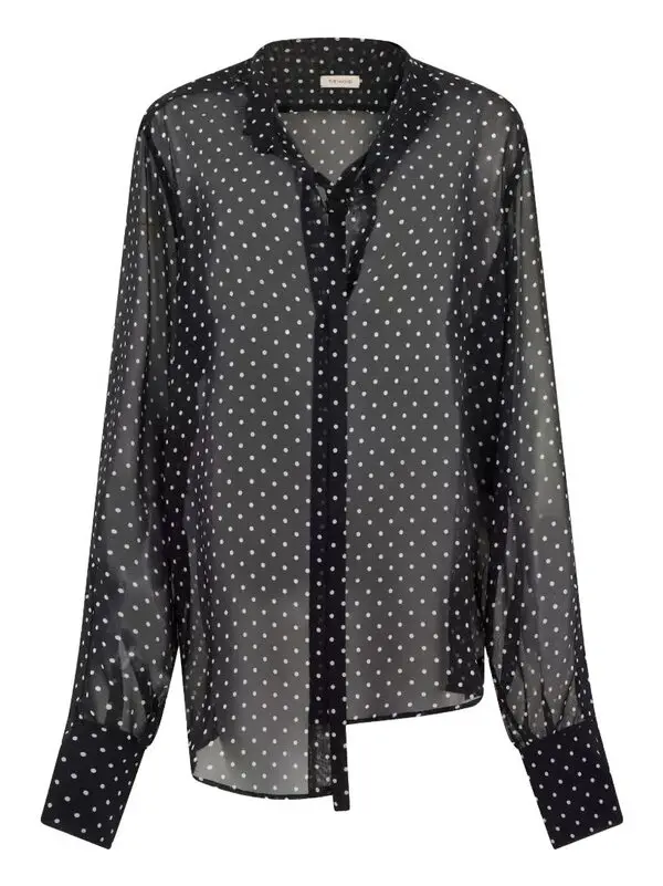 THE MANNEI Polka-dot Asymmetric Blouse - Blue