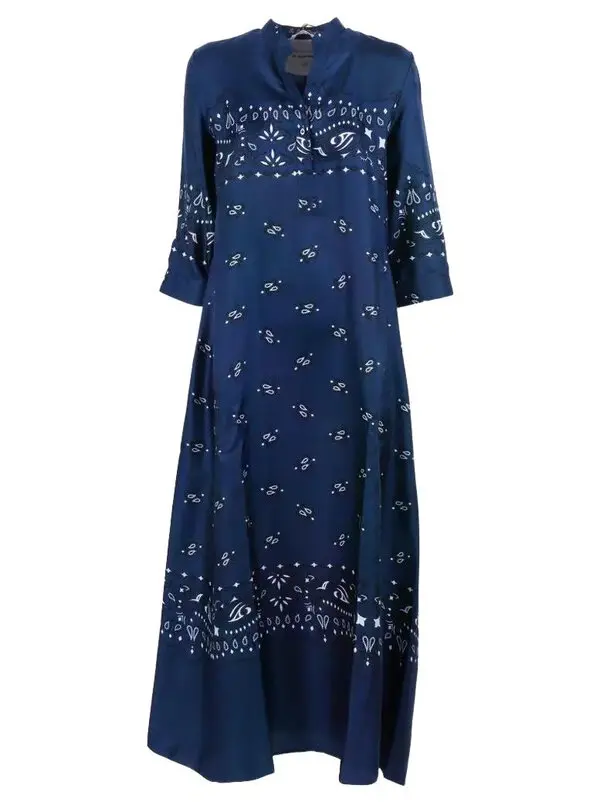LE SARTE PETTEGOLE Bandana-print Silk Dress - Blue