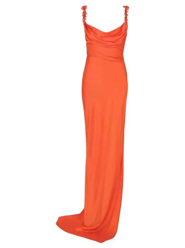 Balmain Embroidered Straps Fluid Maxi Dress - Orange