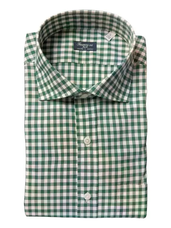 FINAMORE 1925 Check Spread-collar Shirt - Green