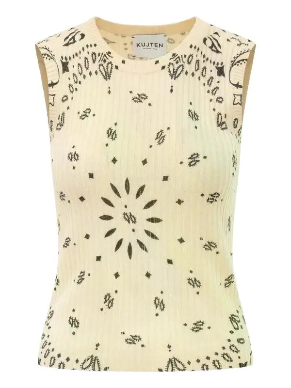 KUJTEN Ribbed Paisley-print Top - Neutrals