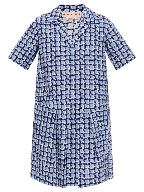 Marni Patterned Cotton Dress With Pockets - Blue