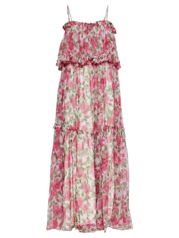 Chloé Silk Maxi Dress With Floral Motif - Pink