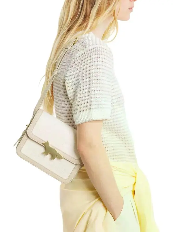 Maison Kitsuné Edie Fox-plaque Leather-trim Shoulder Bag - White