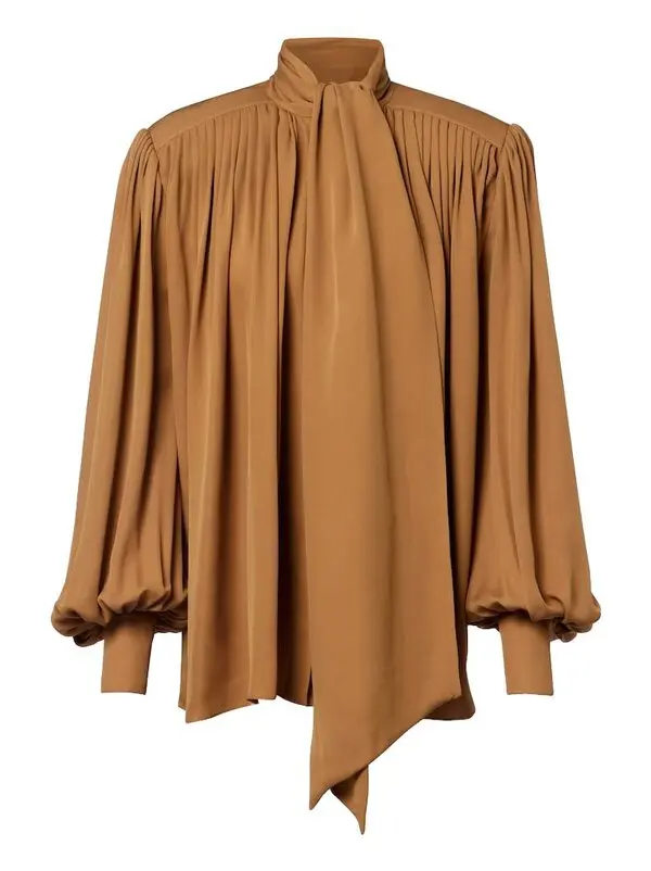 Khaite Vali Pleated Silk Georgette Blouse - Brown