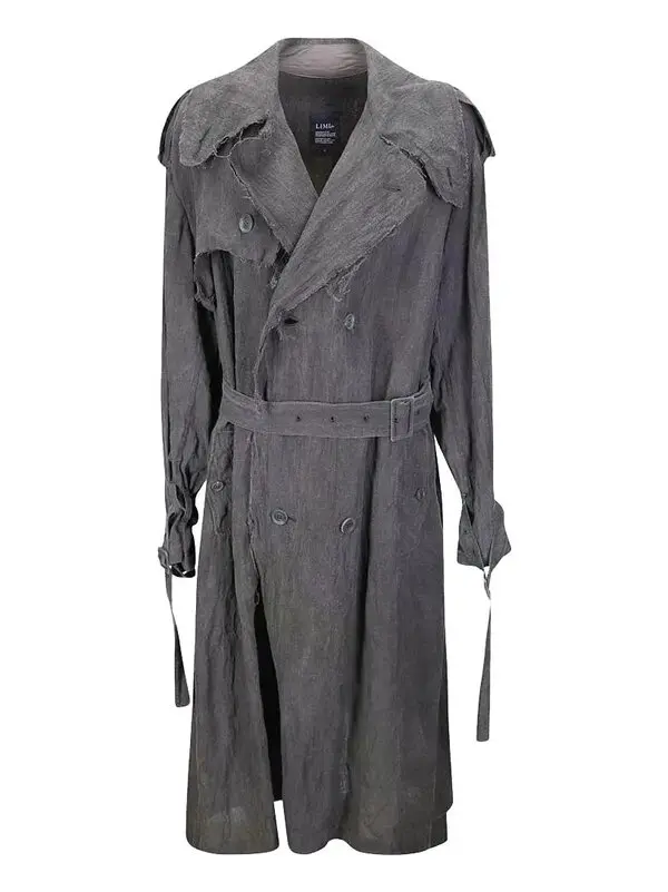 LIMI FEU Distressed Double-breasted Trench Coat - Grey