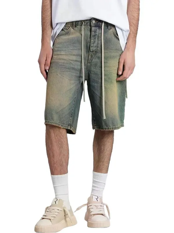 STATE OF ORDER Faded Denim Drawstring Shorts - Blue