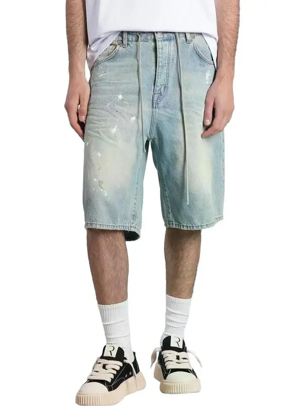 STATE OF ORDER Paint-splatter Denim Shorts - Blue