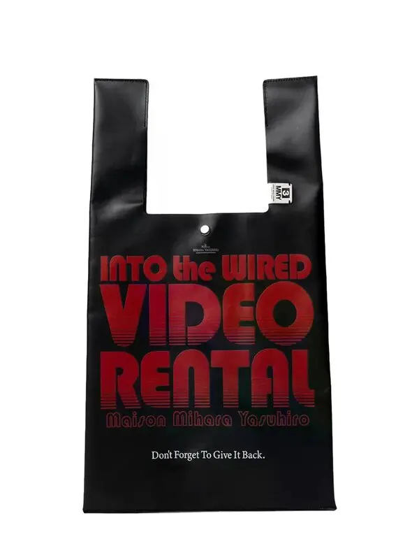 Mihara Yasuhiro Video Rental Print Leather Tote - Black