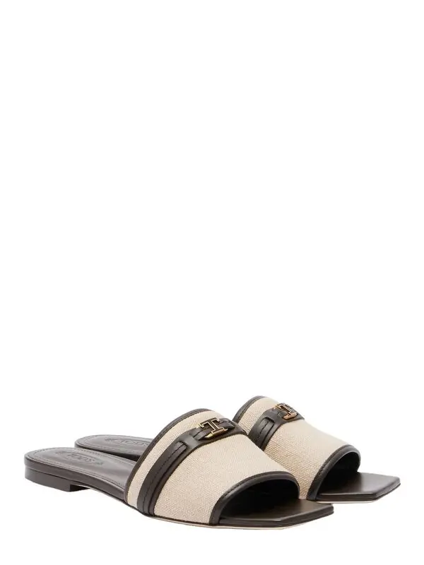 TOD'S Leather-trimmed Raffia Slides - Brown