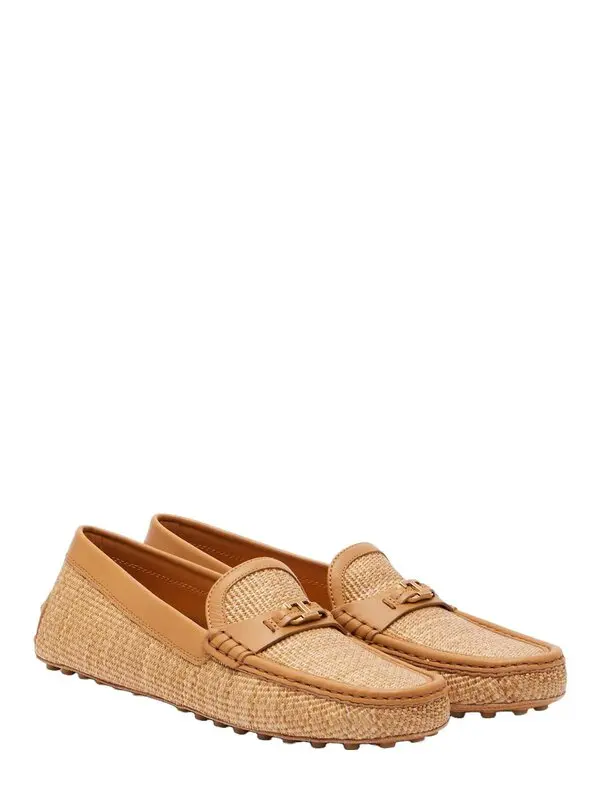 TOD'S Gommino Raffia And Leather Loafers - Brown