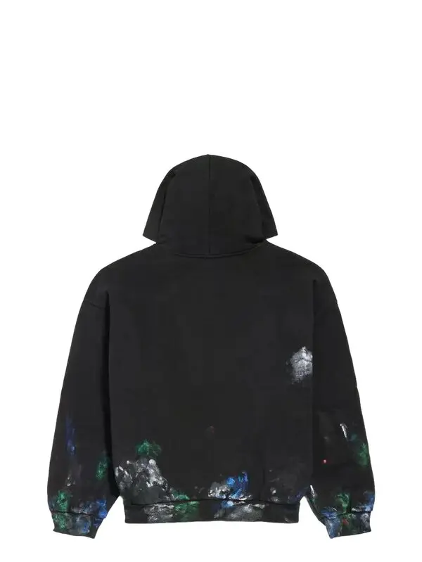 Balenciaga Paint-splatter Logo-embroidered Hoodie - Black