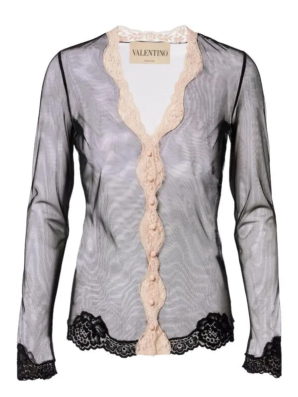 Valentino Garavani Sheer Lace-trimmed Cardigan - Black