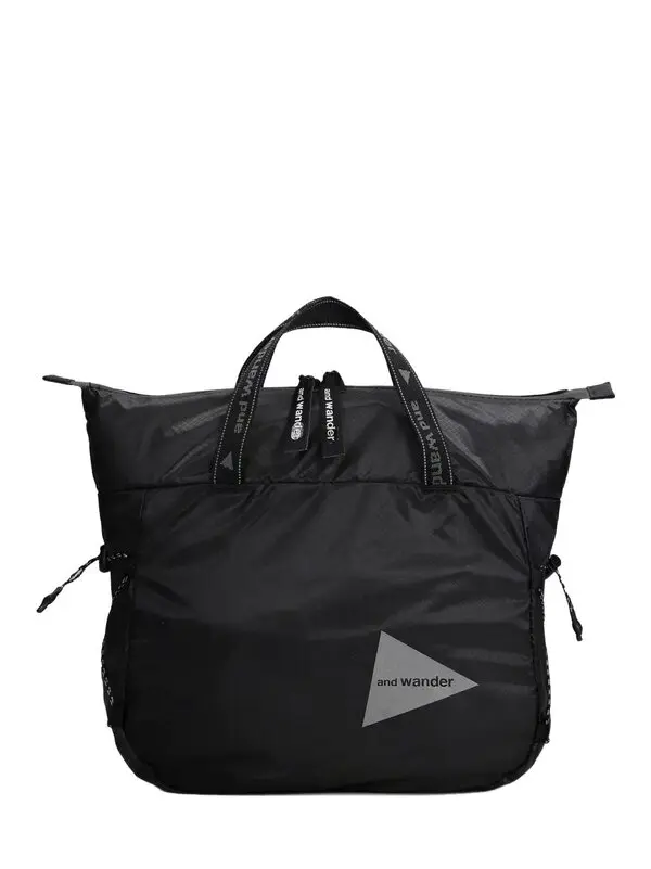AND WANDER Ripstop Logo-print Tote Bag - Black
