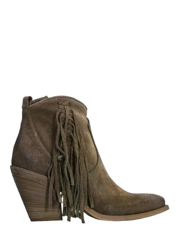 METISSE Fringe Detail Ankle Boots - Brown