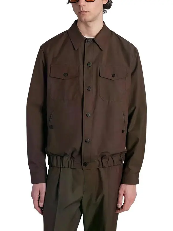 GREYED Elasticated-hem Button-up Jacket - Brown