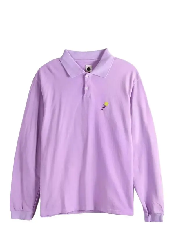 VOWELS Pique Embroidered Long-sleeve Polo Shirt - Purple