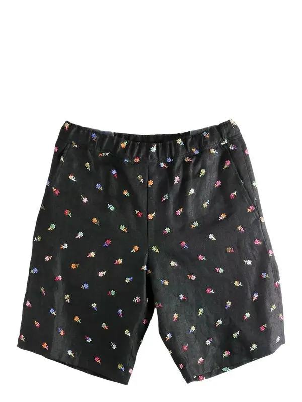 VOWELS Floral-embroidered Shorts - Black