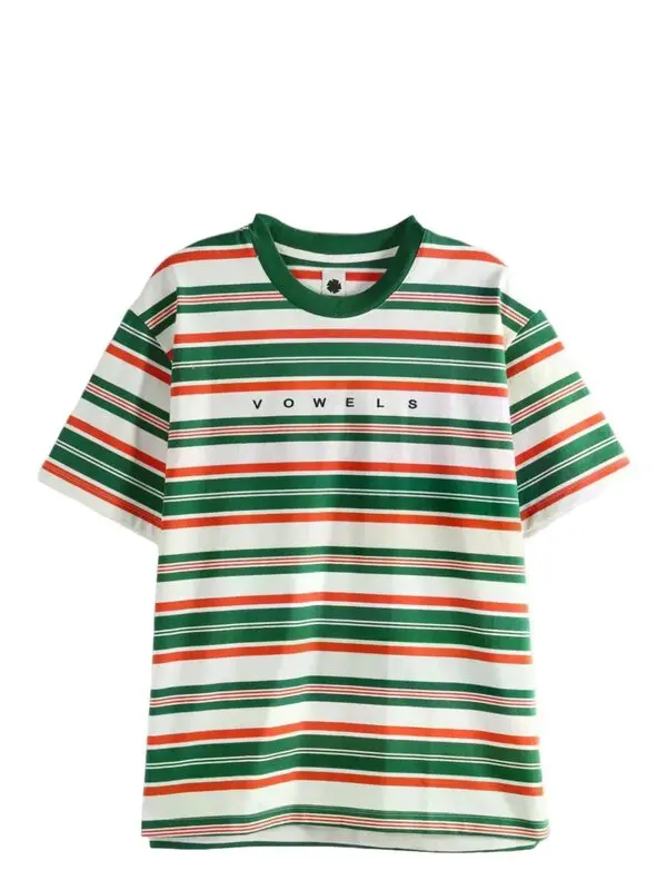 VOWELS Horizontal-striped Logo-print T-shirt - White