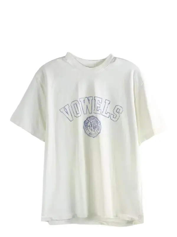 VOWELS Collegiate Logo-print Distressed T-shirt - Neutrals