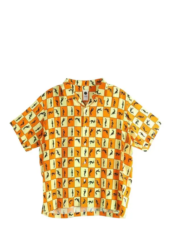 VOWELS Elvis Check-print Camp-collar Shirt - Orange