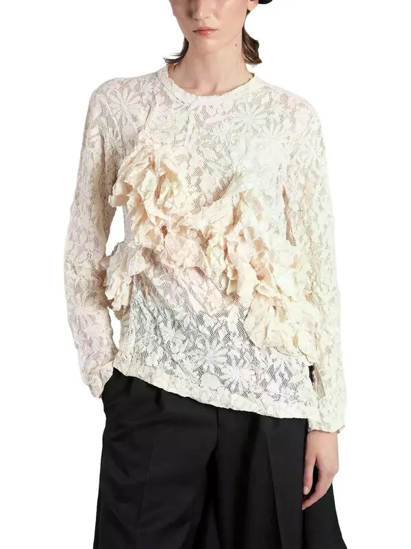Comme Des Garçons Ruffled Floral-lace Sweater - Neutrals