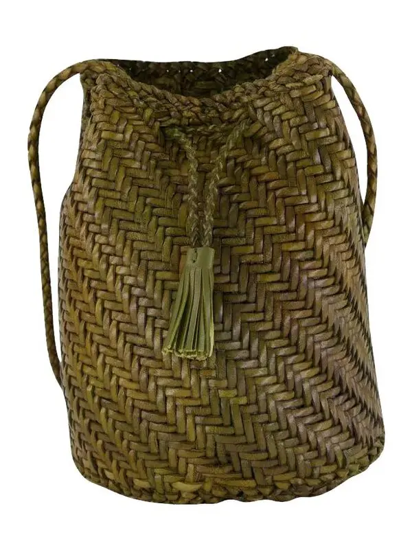 Dragon Diffusion Pompom Double Jump Woven Shoulder Bag - Green