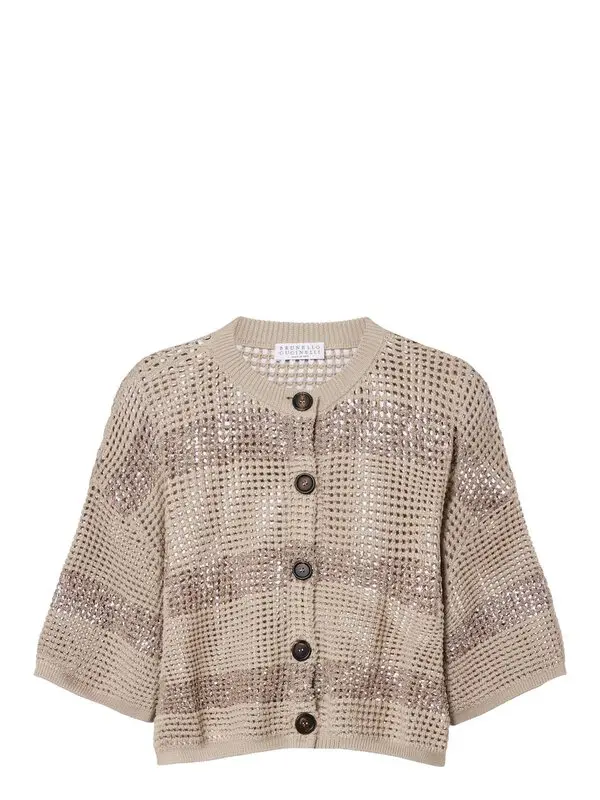 Brunello Cucinelli Sequined Cotton Cardigan - Beige