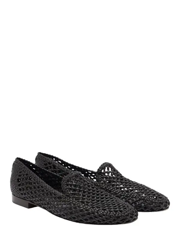 Le Monde Beryl Woven Leather Slip-on Loafers - Black