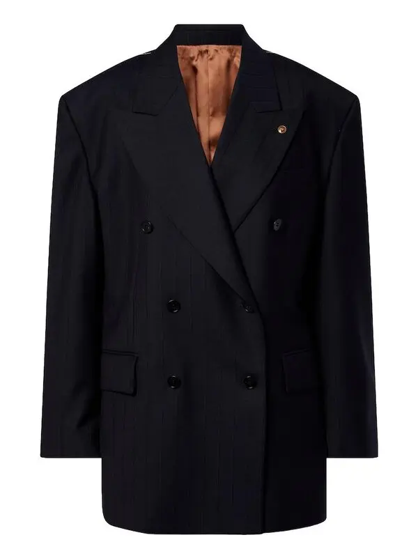 Versace Double-breasted Virgin Wool Blazer - Blue