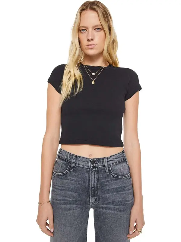 MOTHER The Itty Bitty Ringer Crop T-shirt - Black