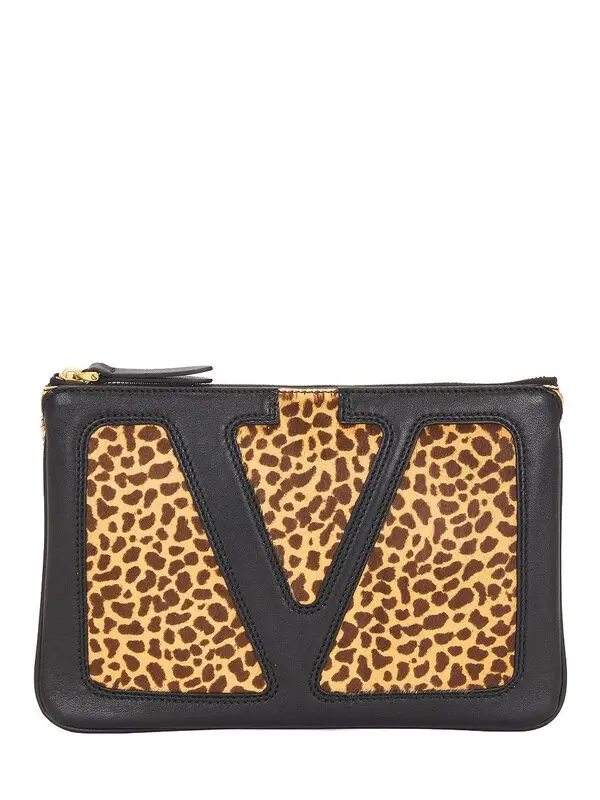 Valentino Garavani Viva Superstar Calf Hair Medium Flat Pouch - Biscotto  Bark Brown  & Nero