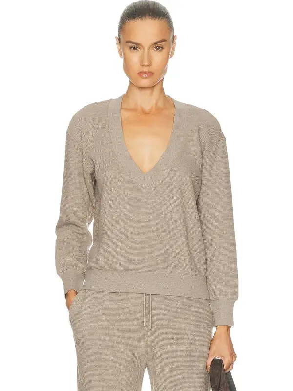 NEGATIVE UNDERWEAR Waffle Knit Deep V-neck Pullover - Mink