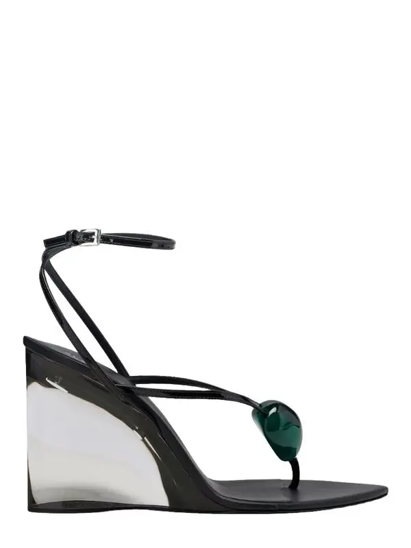 Alaïa Invisible Leather Wedge Thong Sandals - Black