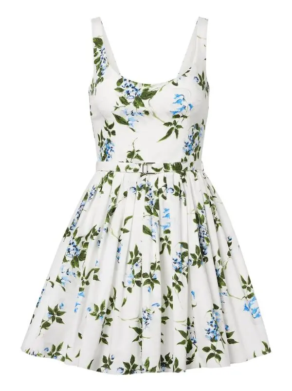 EMILIA WICKSTEAD Eglantine Floral Belted Cotton Minidress - White
