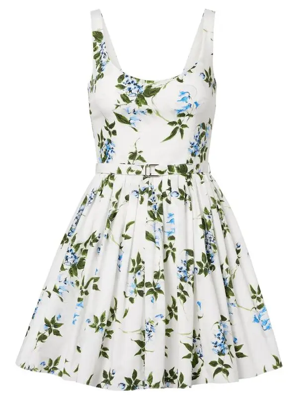 EMILIA WICKSTEAD Eglantine Floral Belted Cotton Minidress - White